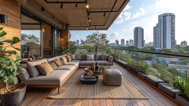 Chic Urban Balcony Concept stock illustration. Illustration of minimalist - 303418921