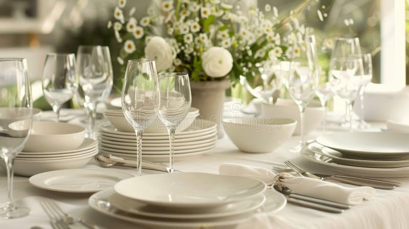 Chic White Themed Wedding Dinner with Classic Cuisine and Decor for an ...