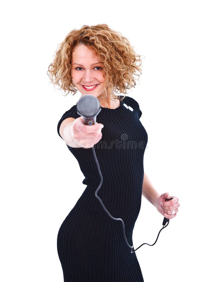 Chica Joven Con El Micrófono Foto de archivo - Imagen de sonrisa ...