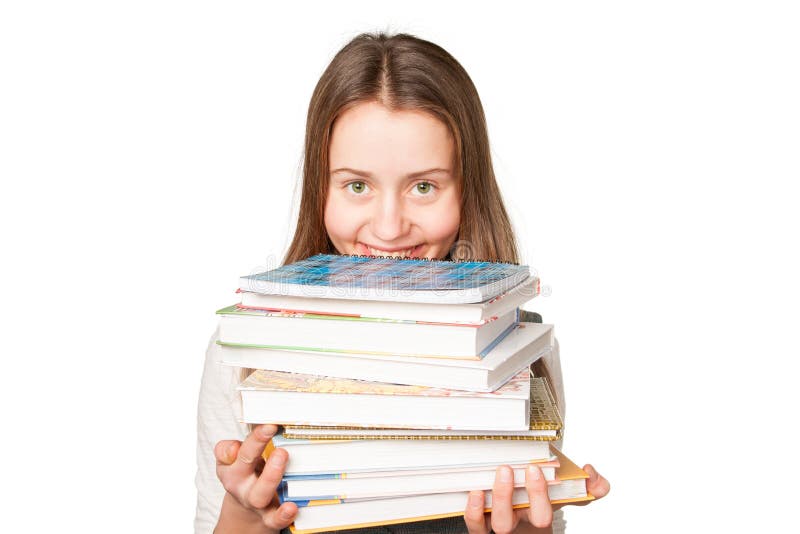Chica Joven Con Los Libros Aislados Sobre Blanco Imagen de archivo ...