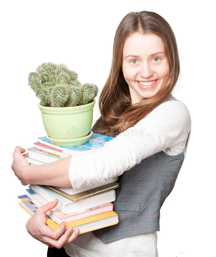 Chica Joven Con Los Libros Aislados Sobre Blanco Imagen de archivo ...