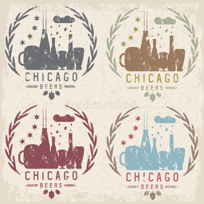 Chicago Beer Festival Vintage Emblems Set Stock Vector - Illustration ...