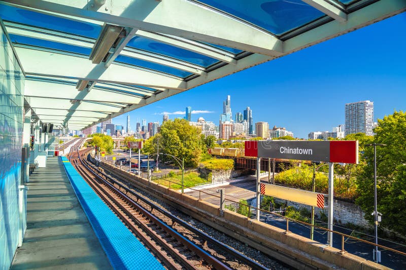 Chicago Chinatown L Elevated Rapid Transit System Station View Stock ...