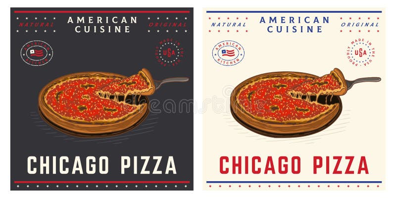 Chicago Deep Pan Pizza Style American Food Stock Vector - Illustration ...