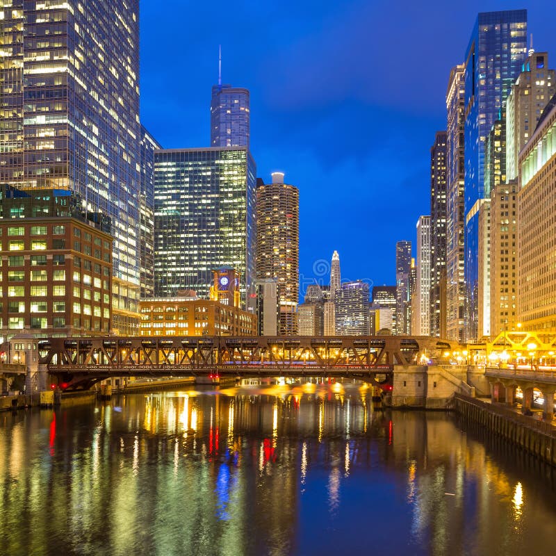 Chicago Downtown and Chicago River Stock Photo - Image of reflection ...
