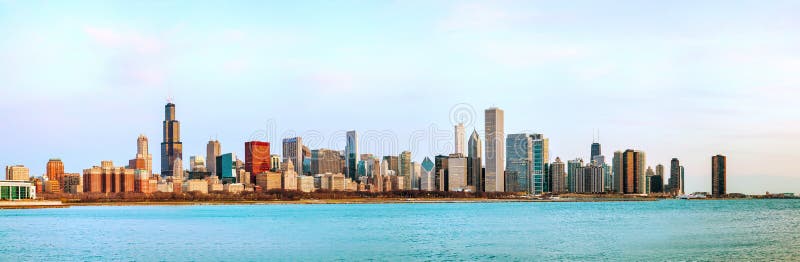 Chicago Downtown Cityscape Panorama Stock Image - Image of tourism ...