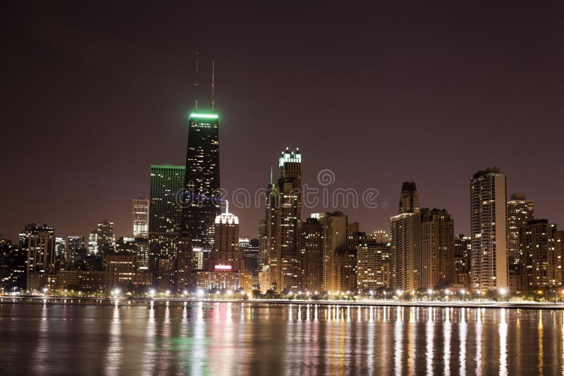 Chicago Downtown at night stock photo. Image of famous - 27126060