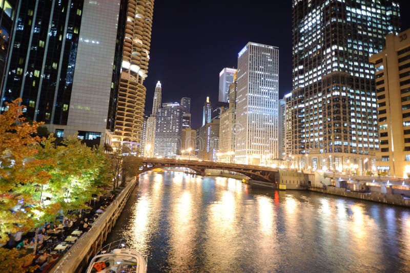 Chicago downtown at night stock photo. Image of outdoor - 37473116