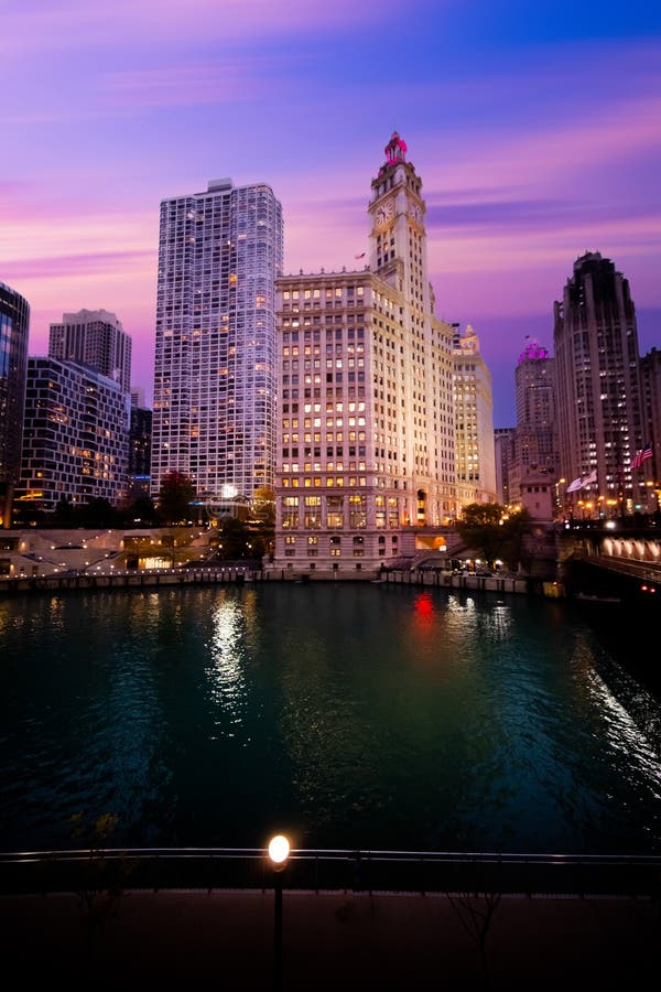 Chicago Downtown and Chicago River at Night, USA Editorial Stock Photo ...