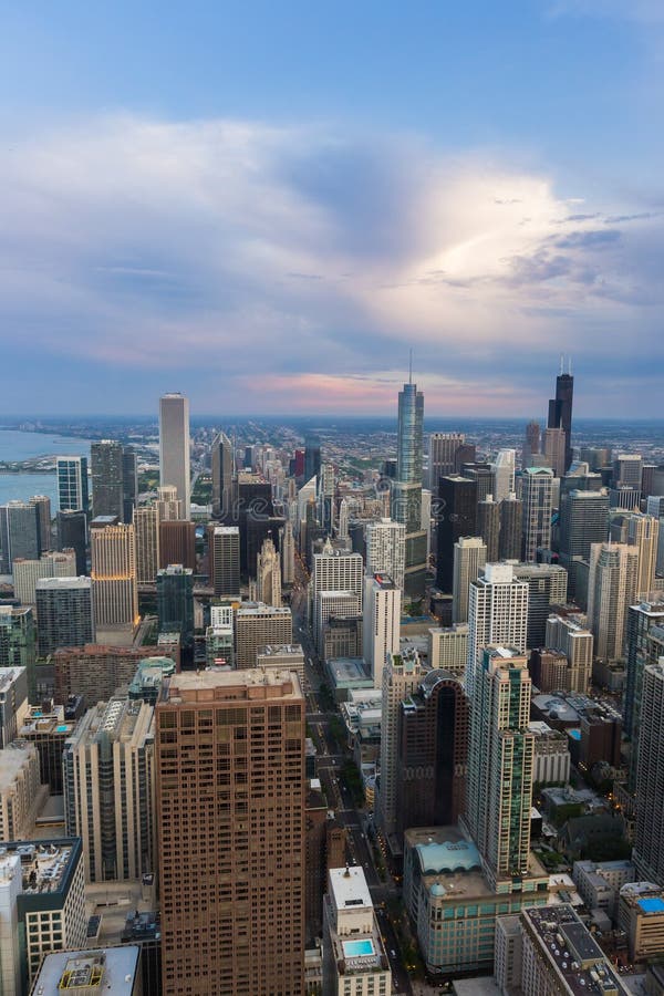 Chicago Downtown Skyline and Lake Michigan at Sunset Stock Image ...