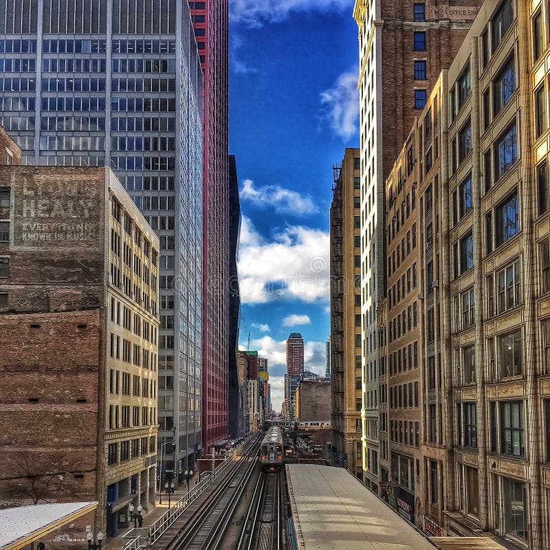 Chicago El Train Seen from a Bridge Over the Elevated Track in the ...