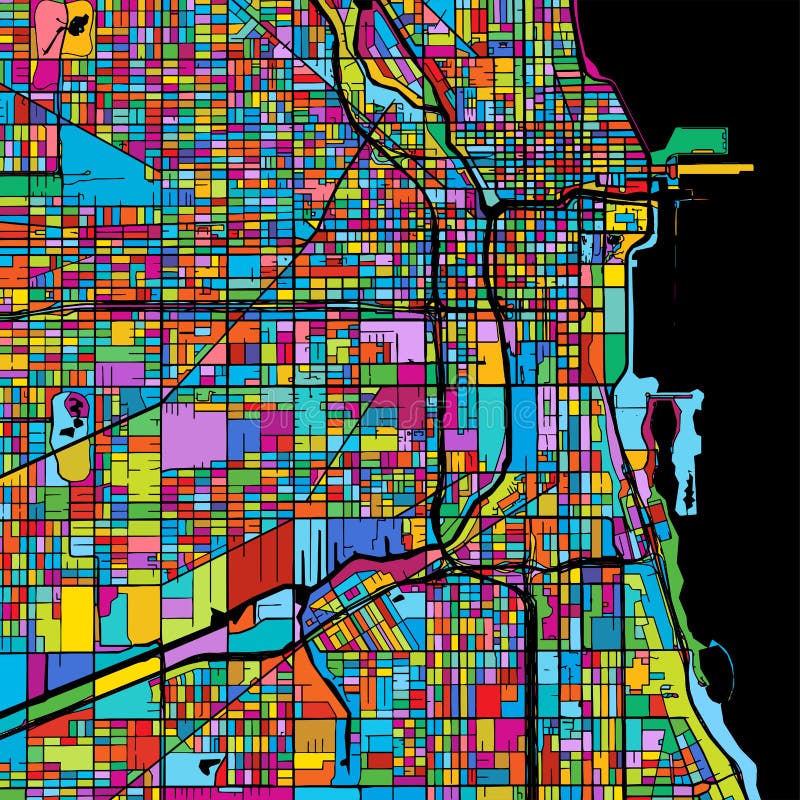 Chicago, EUA, Mapa Colorido Do Vetor No Preto Ilustração do Vetor ...