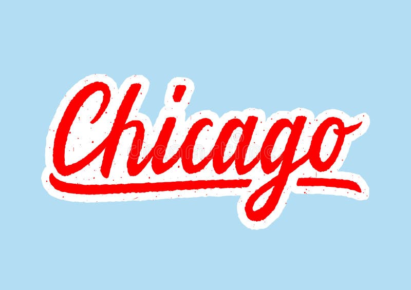 Chicago Hand Lettering with Abstract Red and White Colors on Blue ...