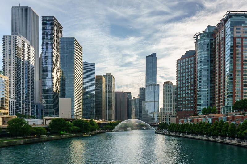 Chicago, IL - August 9 2021: Trump Tower while Looking Down the Chicago ...