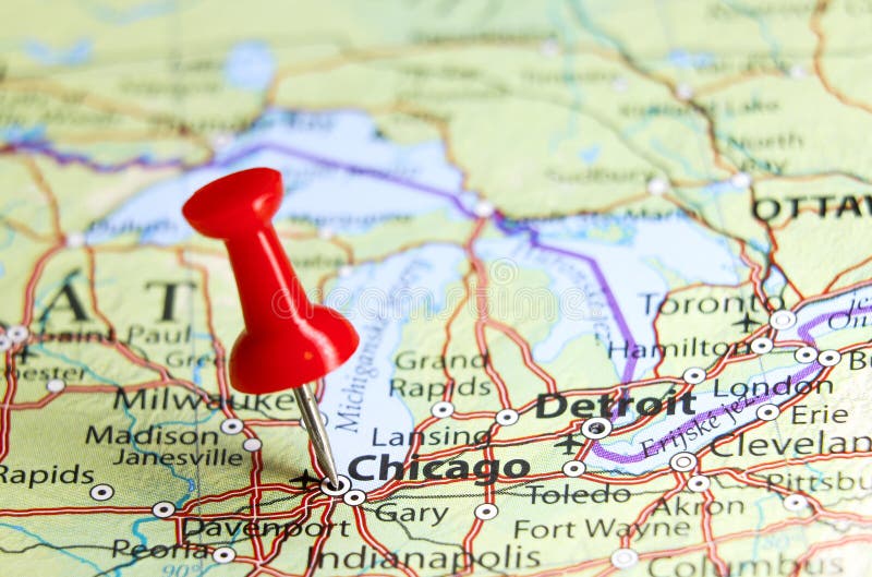 Chicago, Illinois Pin on Map Stock Image - Image of business, macro ...