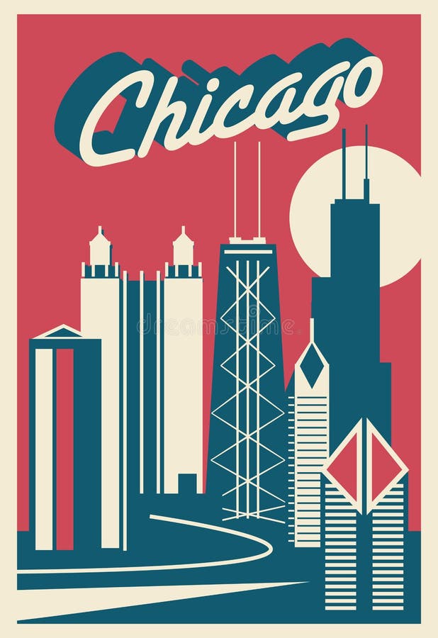 Chicago Illinois skyline stock illustration. Illustration of urban ...