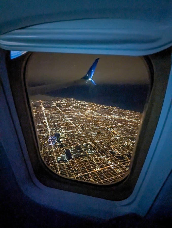 Chicago Illinois USA Panorama View from Plane Window Illuminator during ...