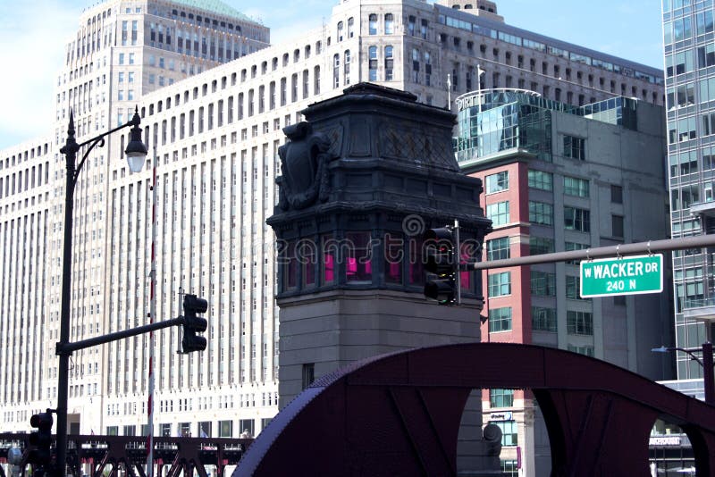 Chicago, Illinois, USA. a Tower on One of the Bridges in Chicago ...