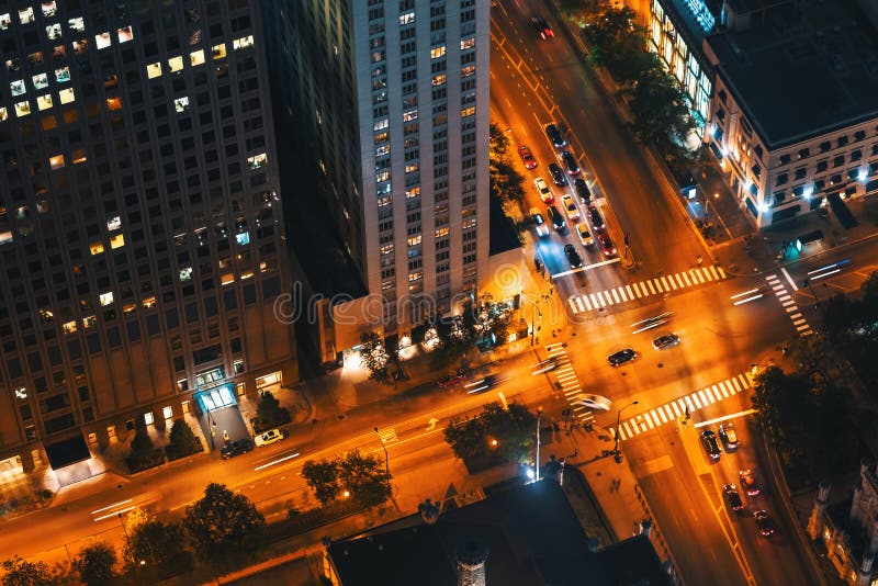 Chicago Intersection with Traffic from High Above Stock Photo - Image ...