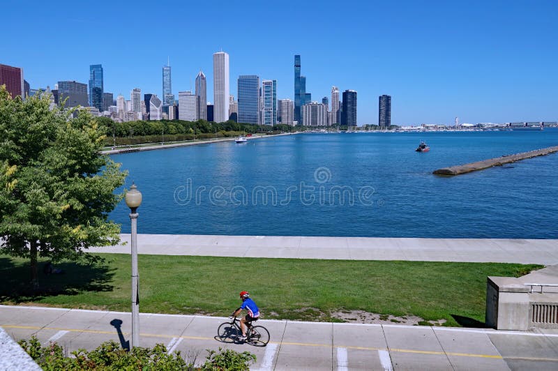 Chicago Lakefront Trail and Skyline Stock Photo - Image of lakefront ...