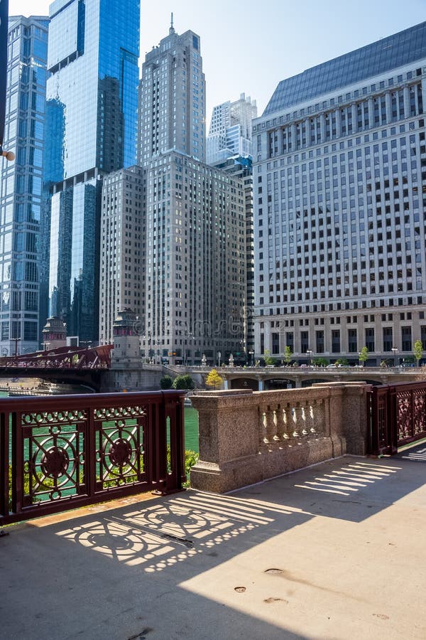 Chicago Loop Cityscape and Shadow Patterns on Bridge during Sunny ...