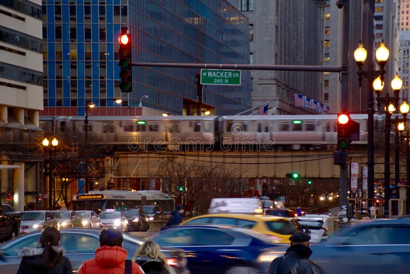 Elevated "el" Train Passes Over Lake Street in the Chicago Loop during ...