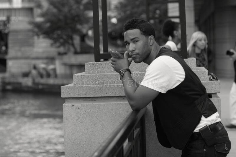 Chicago Man stock image. Image of riverwalk, black, rail - 15326267