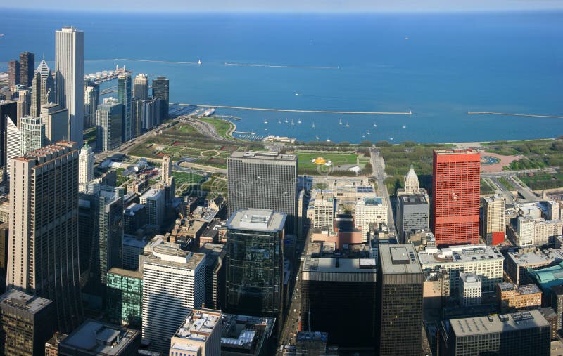 Chicago Millennium Park Aerial Panorama Stock Image - Image of building ...