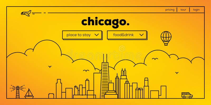 Chicago Modern Web Banner Design with Vector Linear Skyline Stock ...