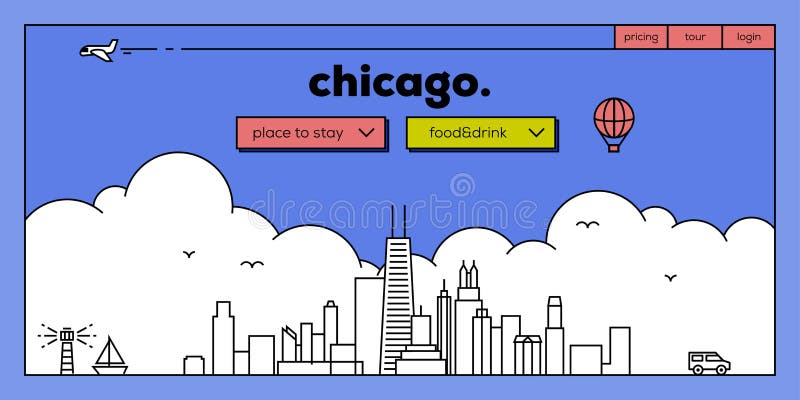 Chicago Modern Web Banner Design with Vector Linear Skyline Stock ...