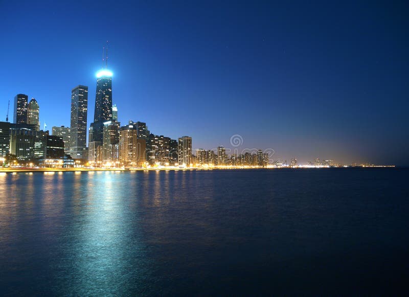 Chicago Night stock photo. Image of reflection, lake - 11714396
