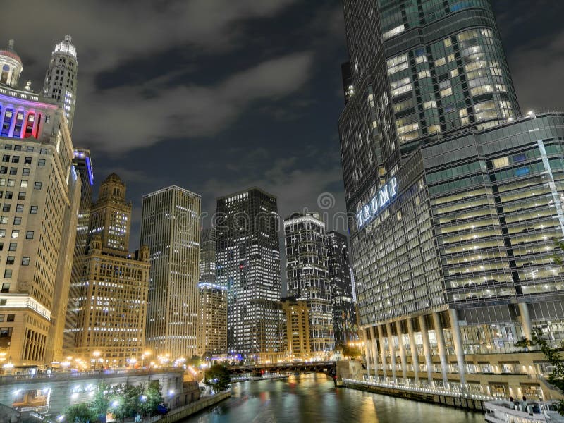 Chicago in the night editorial image. Image of chicago - 163469520