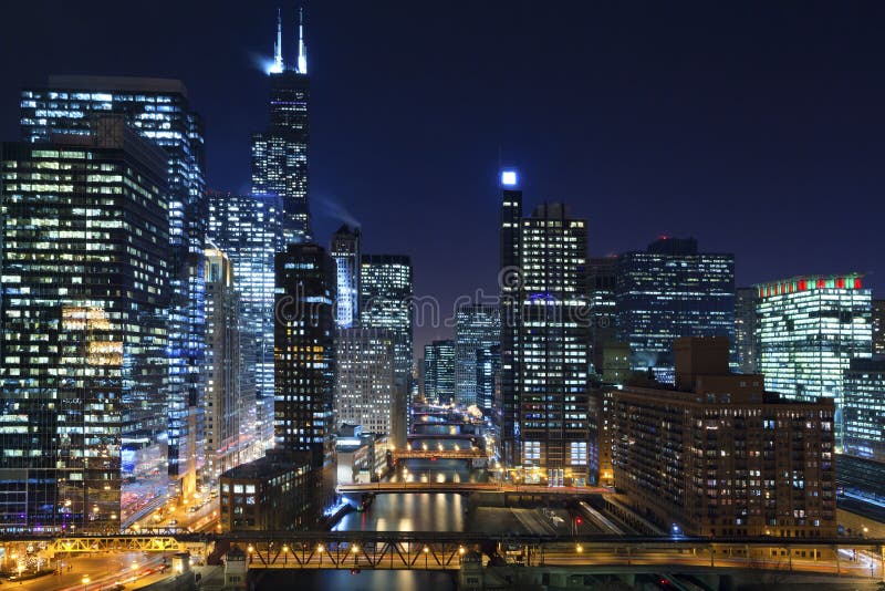 Chicago at night. stock image. Image of scene, building - 28451249