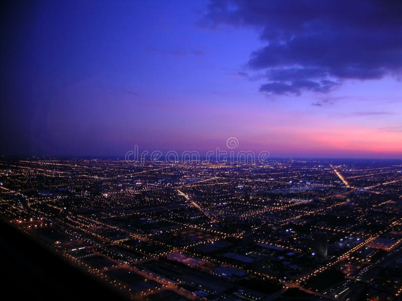 Chicago at Night, Aerial View Stock Image - Image of view, twilight ...