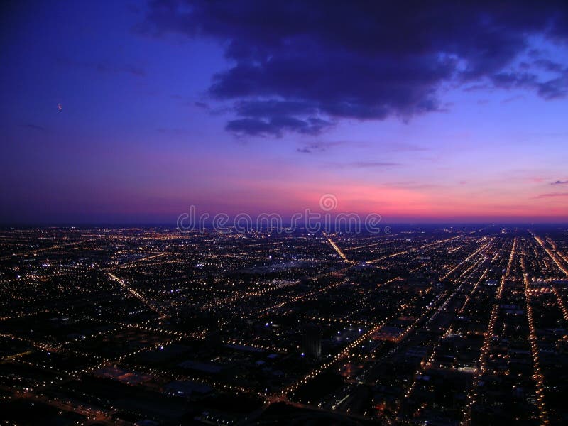Night Time Aerial View of Chicago Stock Photo - Image of dusk, south ...