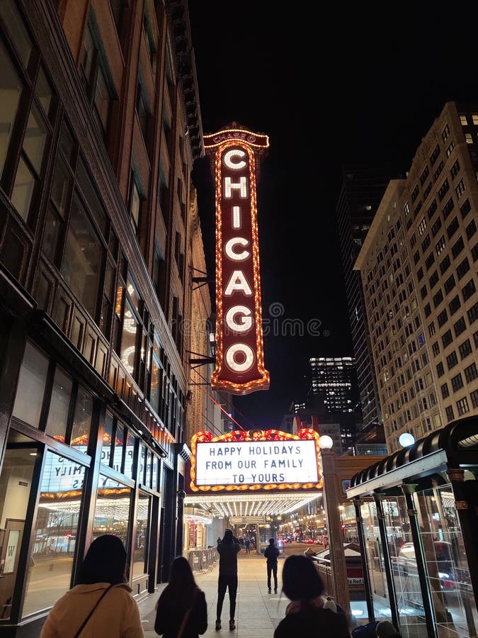 Chicago night life cinema editorial stock photo. Image of town - 209158058