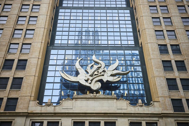 Chicago Public Art, Abstract Flame Sculpture on Downtown Building with ...
