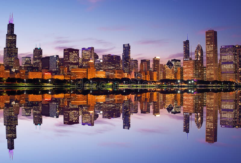 Chicago Street at Night stock photo. Image of downtown - 55627624