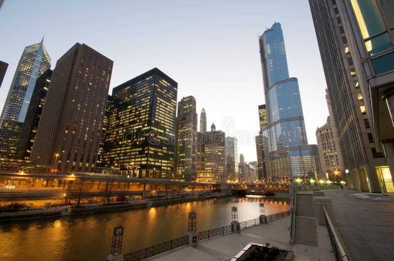 Chicago at dawn. stock photo. Image of illinois, building - 82642552