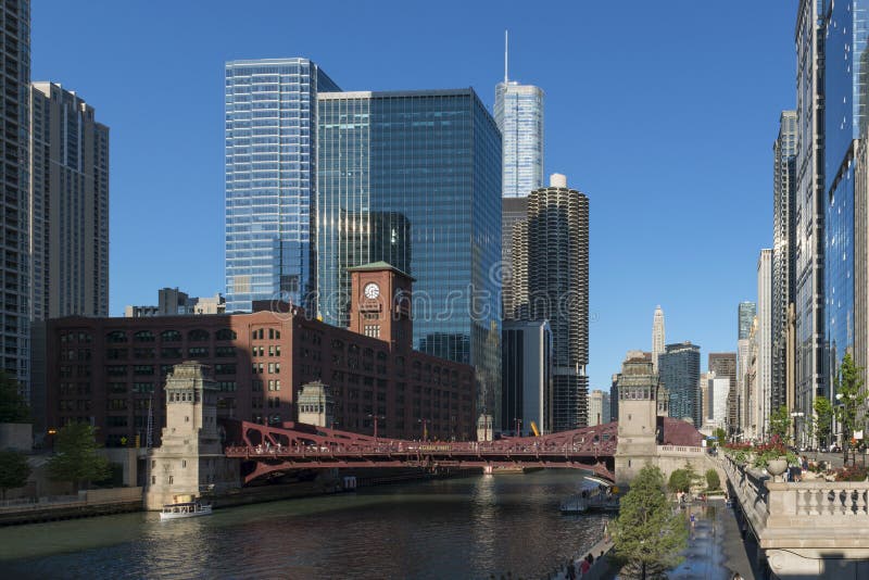 Chicago Riverfront Modern and Vintage Architecture Stock Image - Image ...