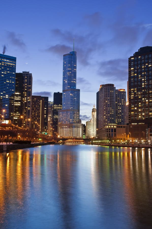 Chicago riverside stock image. Image of nightlife, real - 18697207