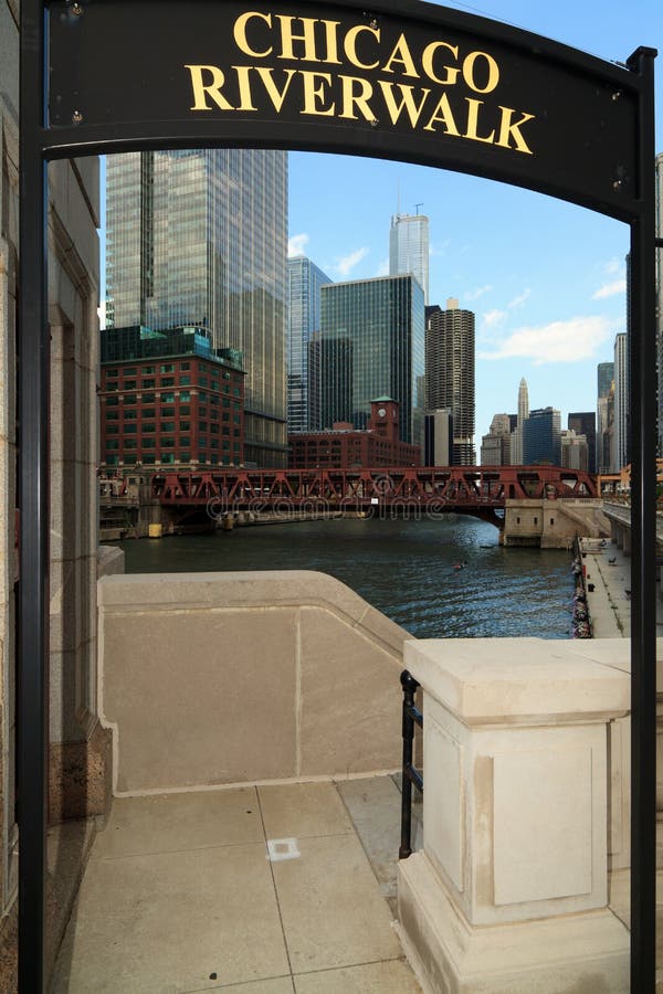 Chicago Riverwalk Sign stock photo. Image of high, glass - 22593466