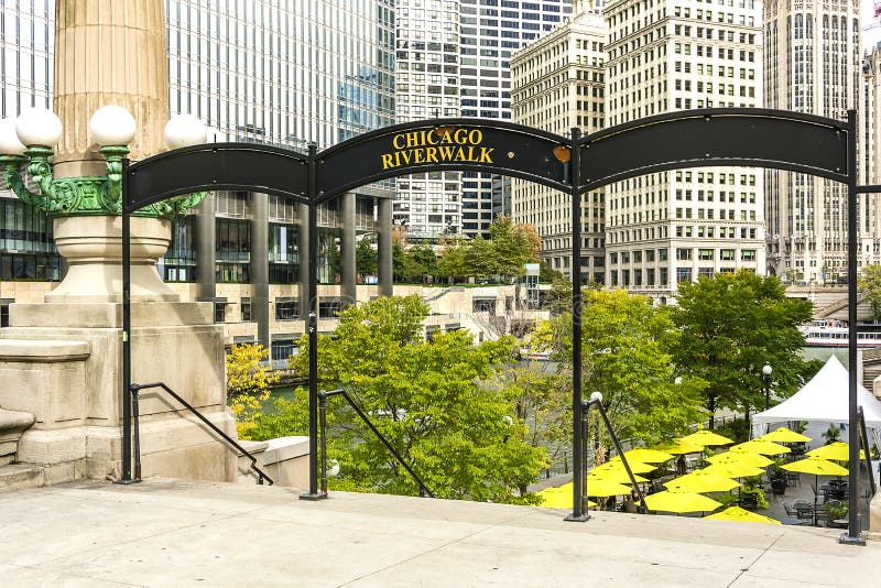Chicago Riverwalk sign stock photo. Image of steel, tourist - 82888946