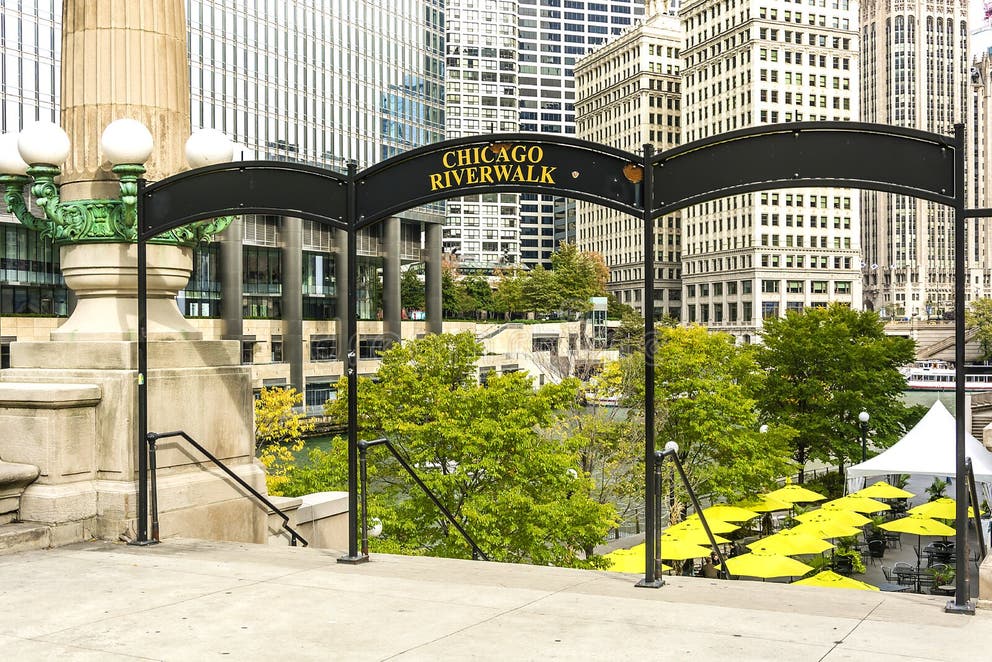 Chicago Riverwalk sign stock photo. Image of steel, tourist - 82888946