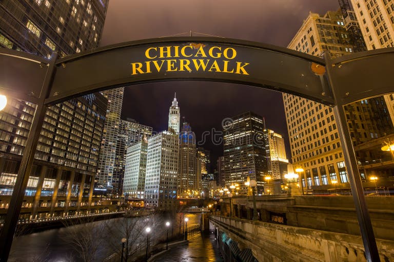 Chicago Riverwalk sign stock image. Image of downtown - 56203707