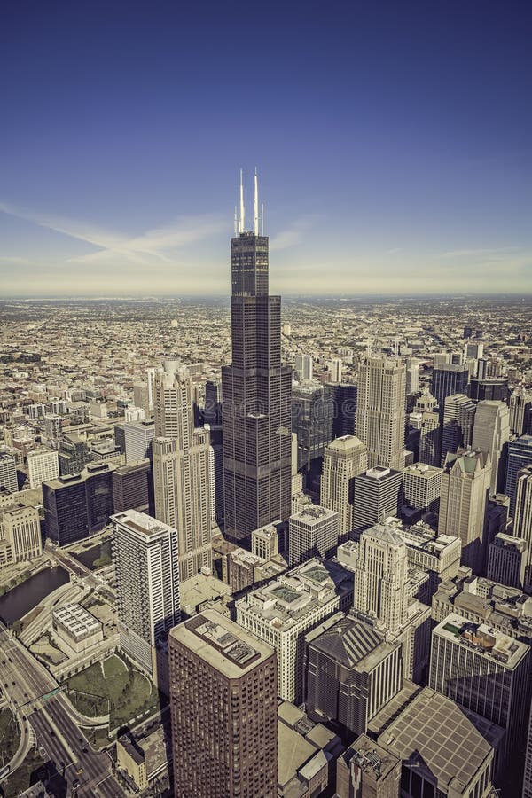Chicago Skyline Aerial Panorama Stock Image - Image of illinois ...