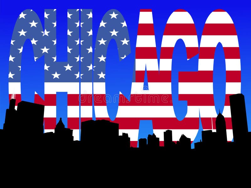 Chicago Skyline with Flag Text Stock Vector - Illustration of america ...