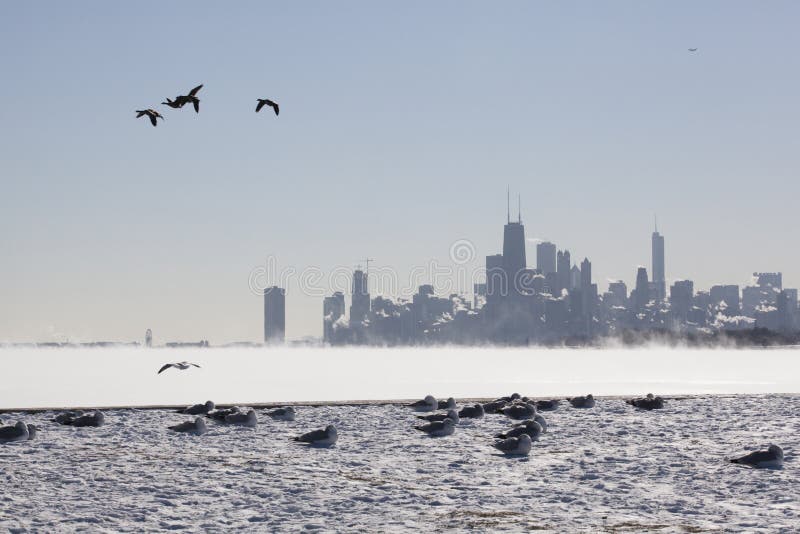 Chicago Skyline At The Lakefront On A Sub-zero Winter Day Stock Photo ...
