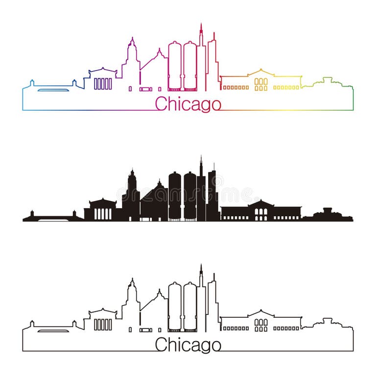 Chicago Skyline Linear Style with Rainbow in Editable Vector File Stock ...