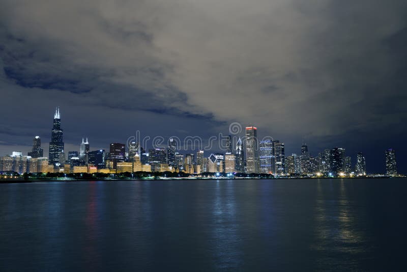 Chicago Skyline at Night stock photo. Image of lifestyle - 29532850
